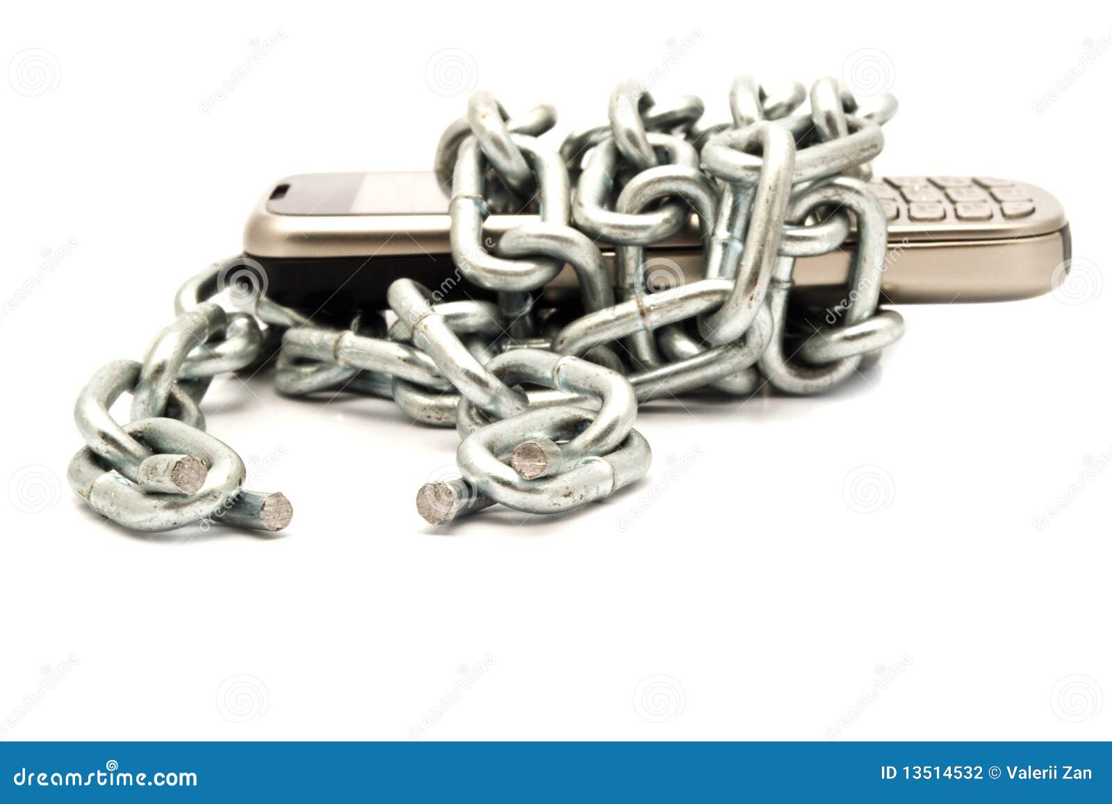 Telephone in a Chain on a White Background Stock Photo - Image of ...