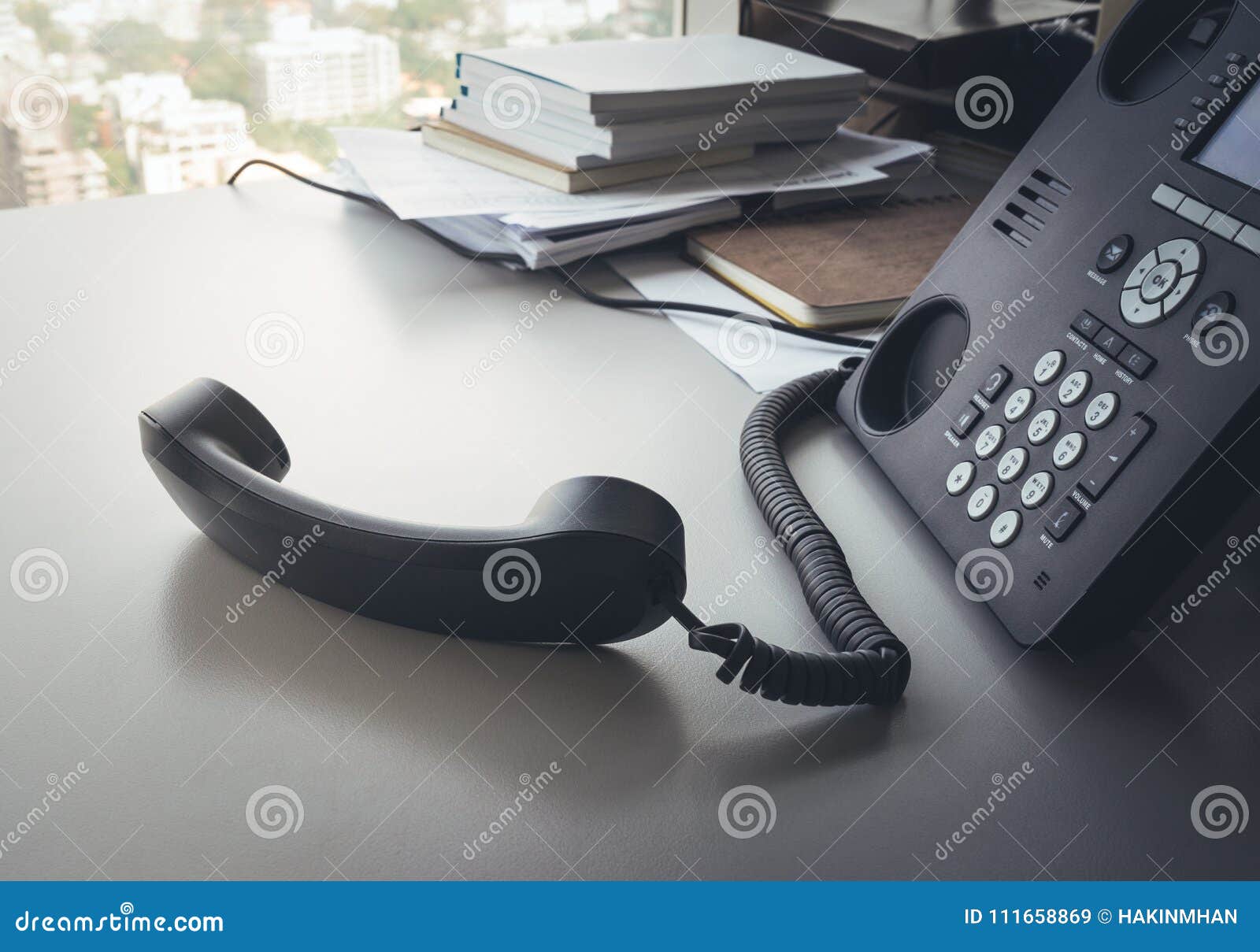 Telephone on Desk in Office. Stock Image - Image of cord, room: 111658869