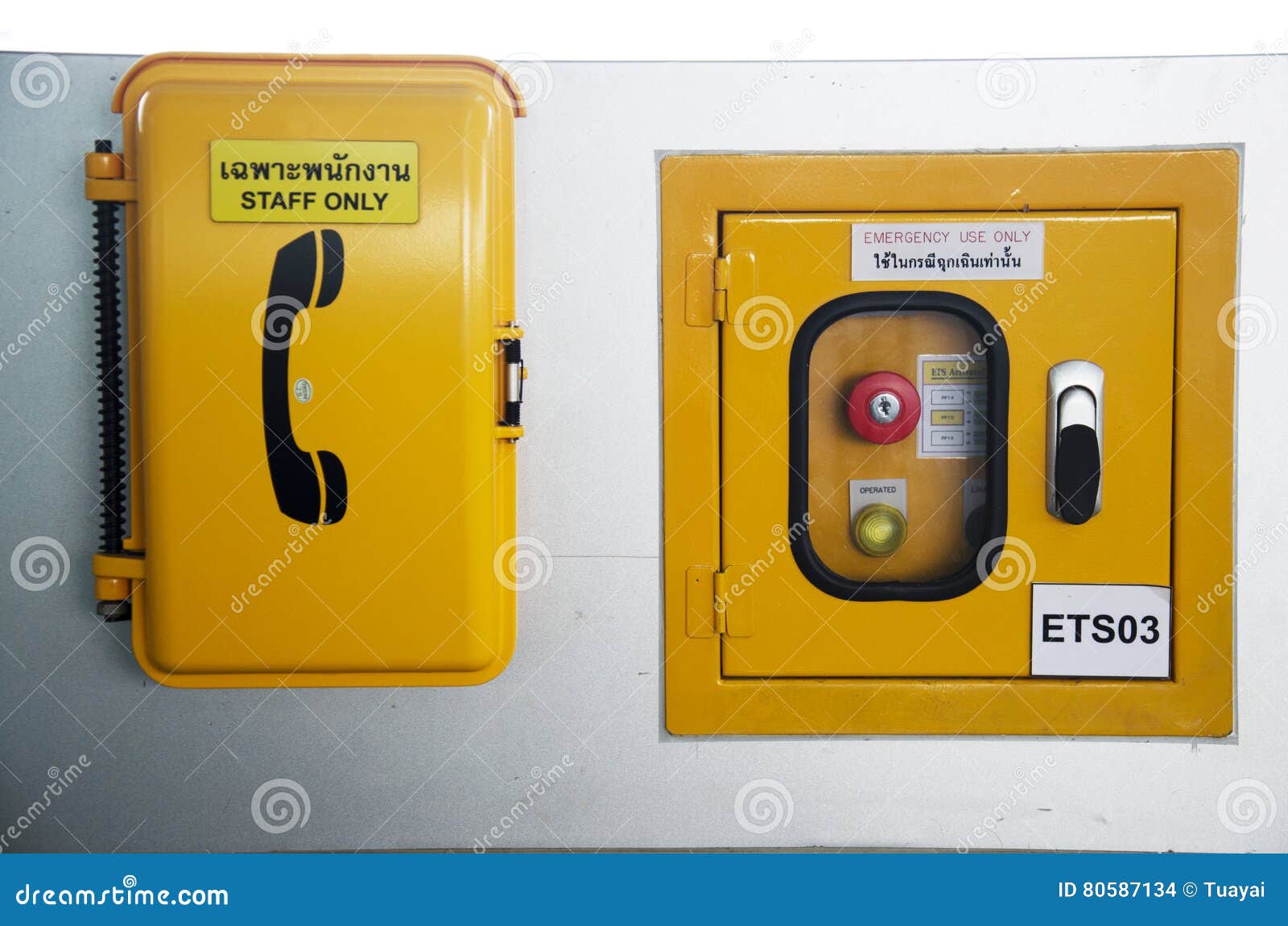 Telephone and Emergency Stop in Control Panel Stock Photo - Image of ...