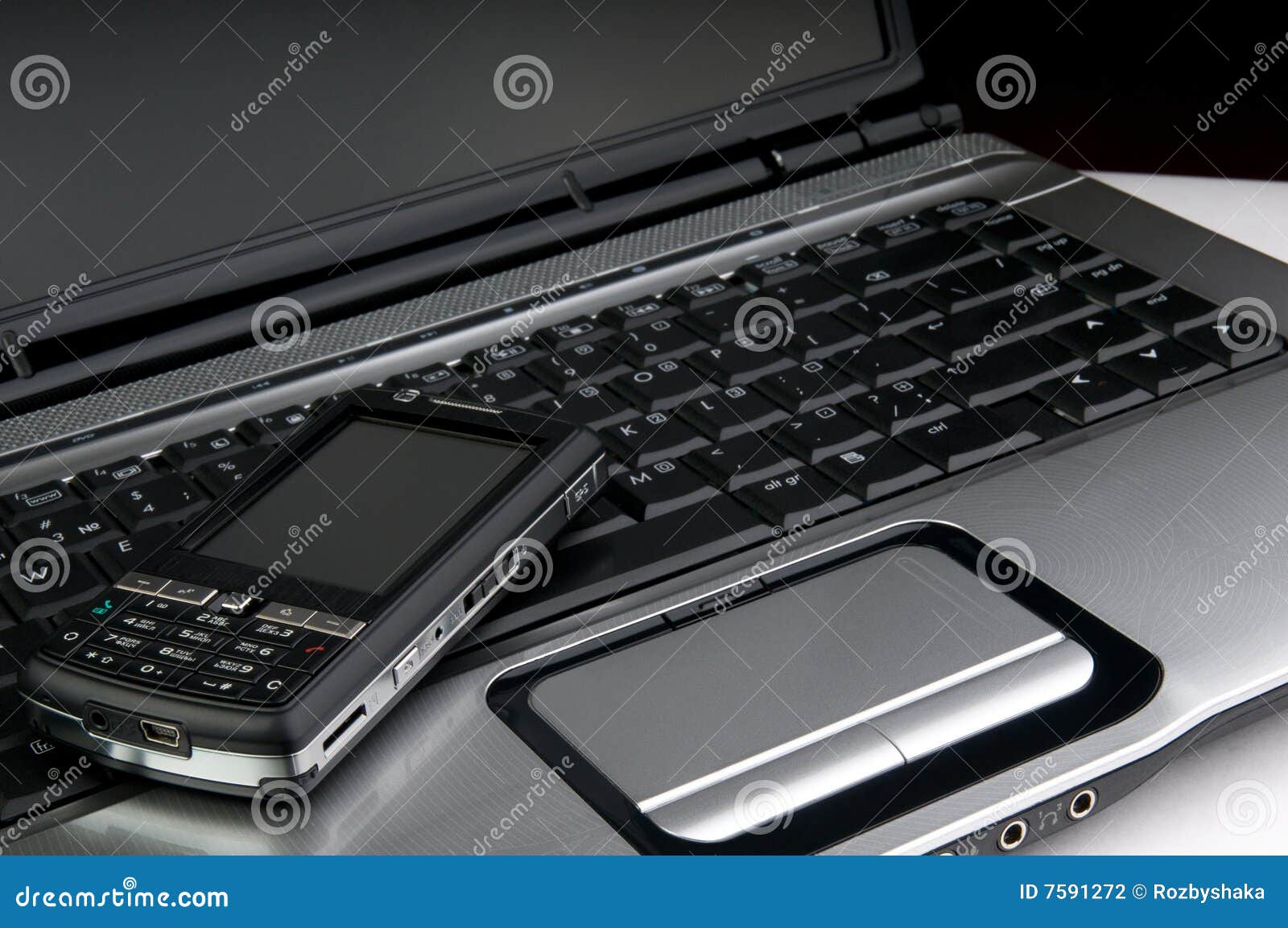 Telephone on laptop stock photo. Image of laptop, black - 7591272