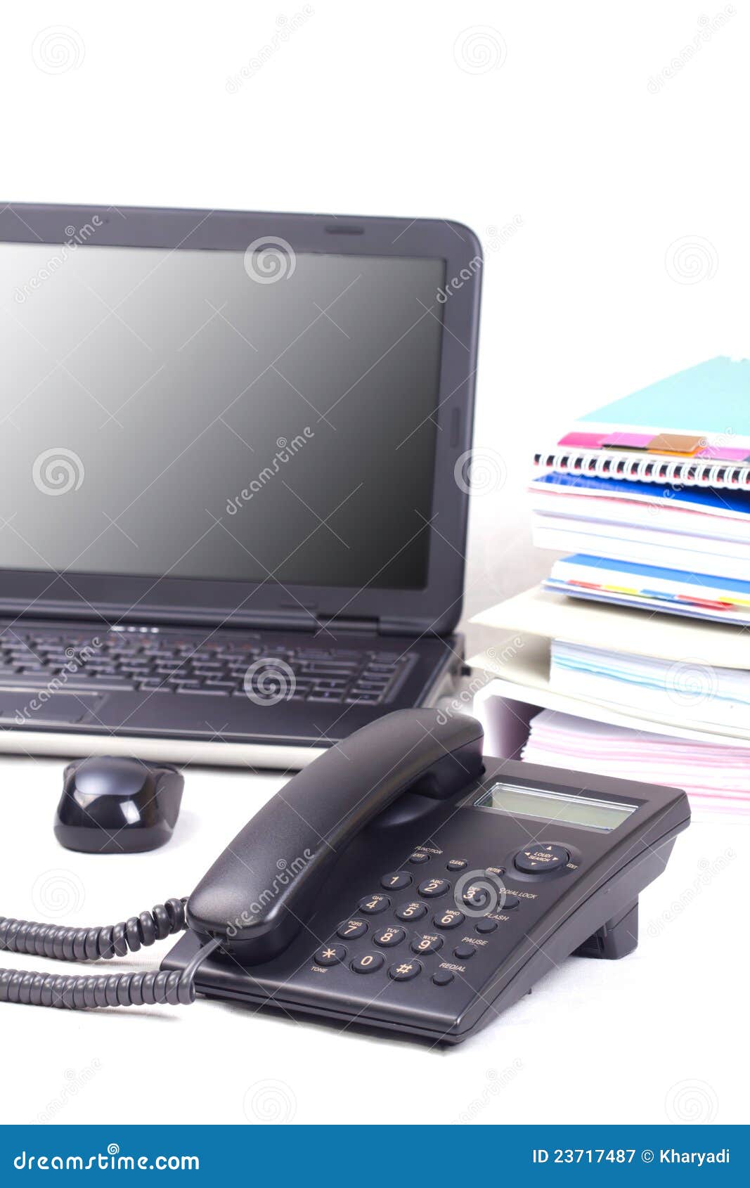Telephone with Laptop and Books Background. Stock Image - Image of ...