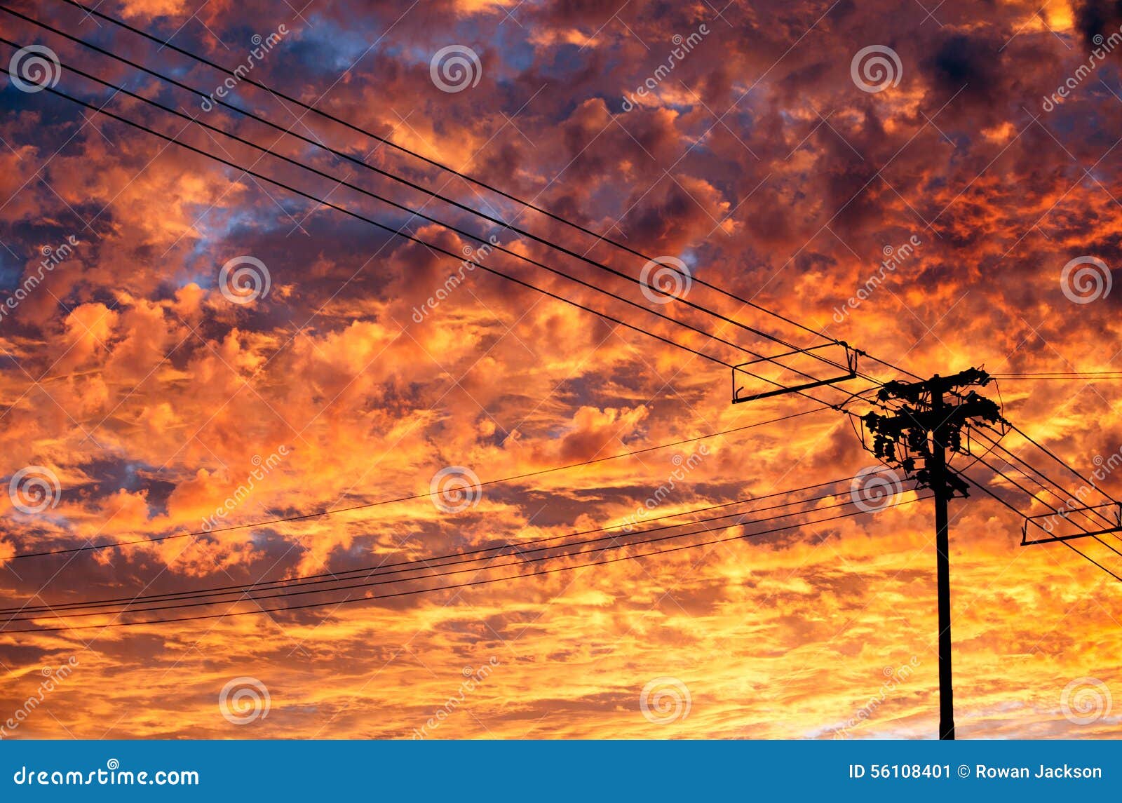 Telephone Lines Over Bright Sunset Clouds Stock Image - Image of ...