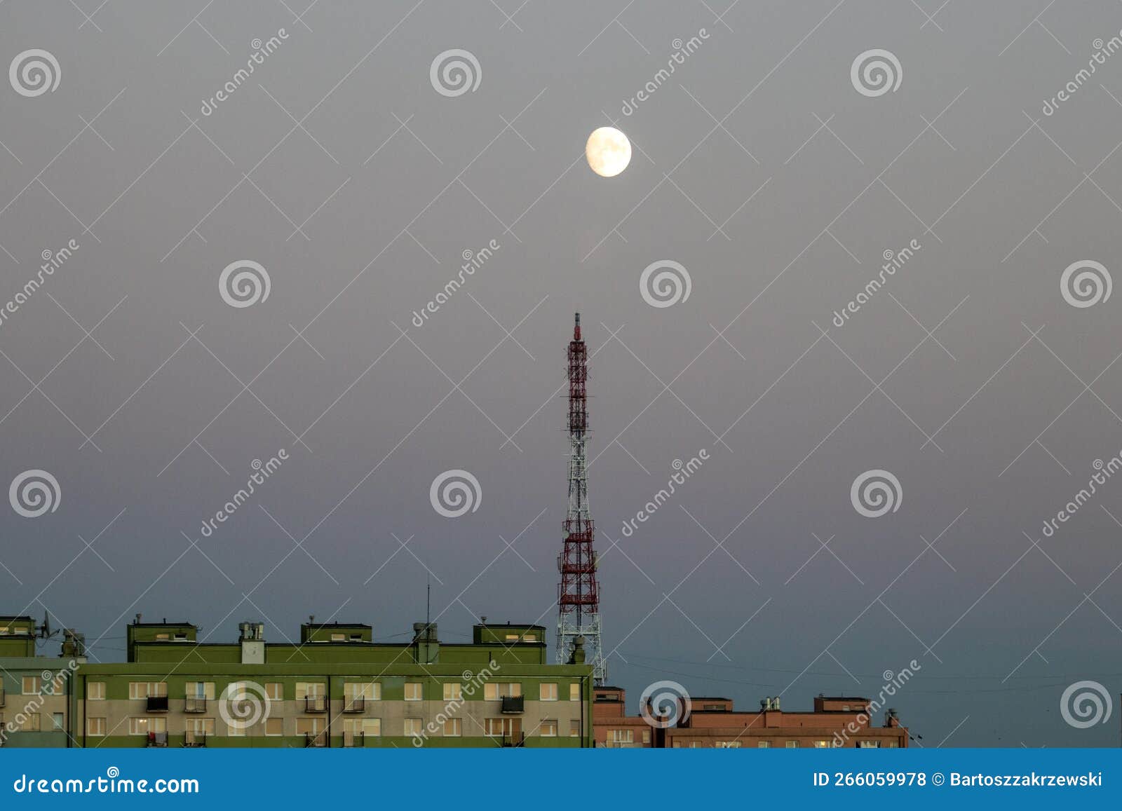 Telephone Network Tower with Moon Stock Photo - Image of dish ...