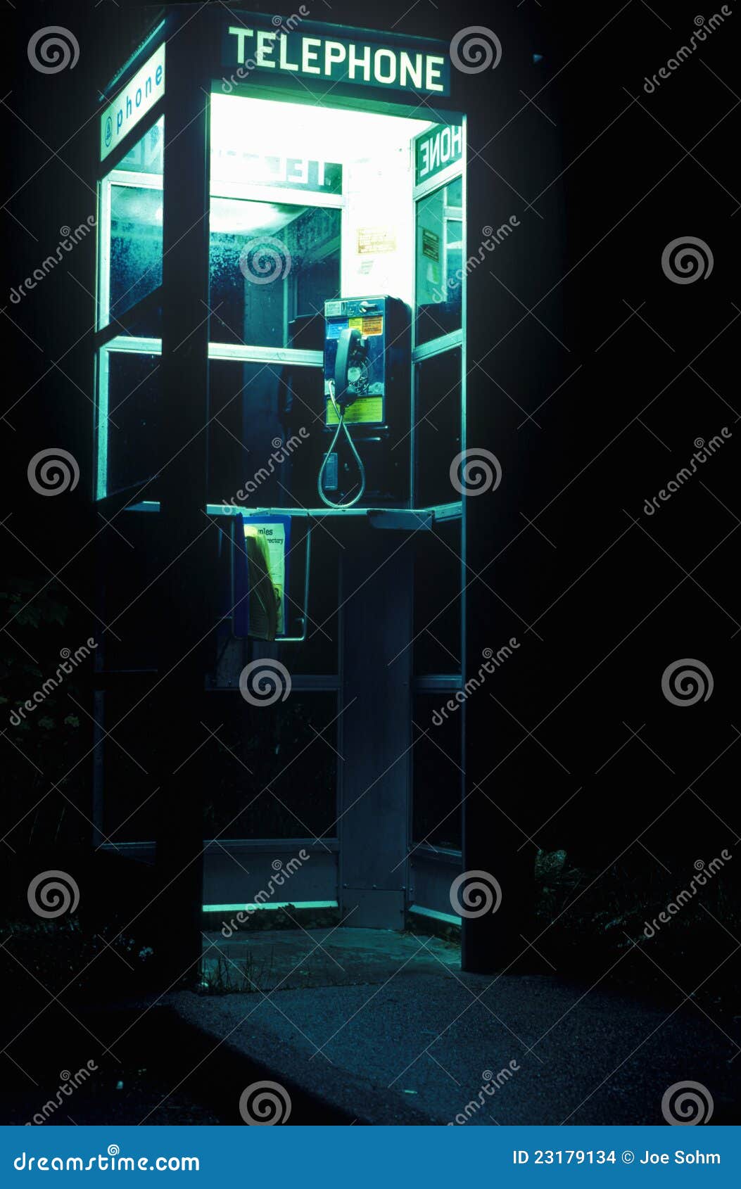 Telephone at Night with Interior Light Editorial Stock Image - Image of ...