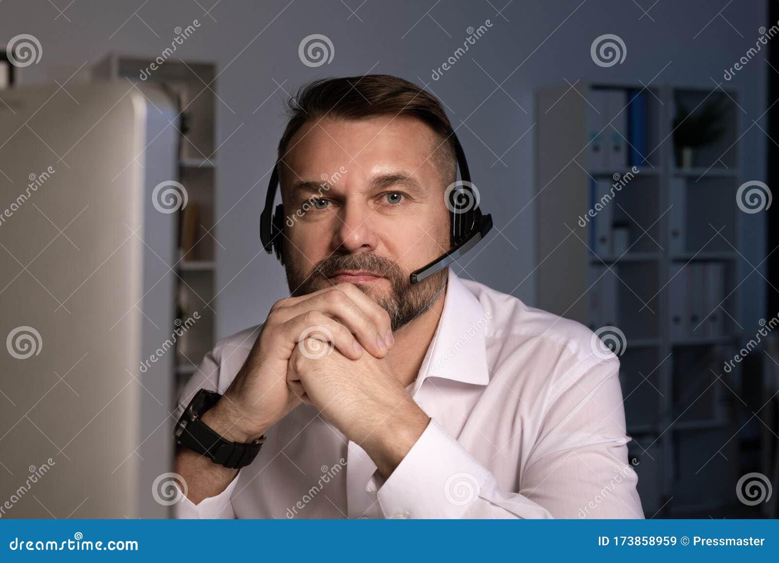 Telephone Operator Looking at You while Sitting in Front of Computer ...