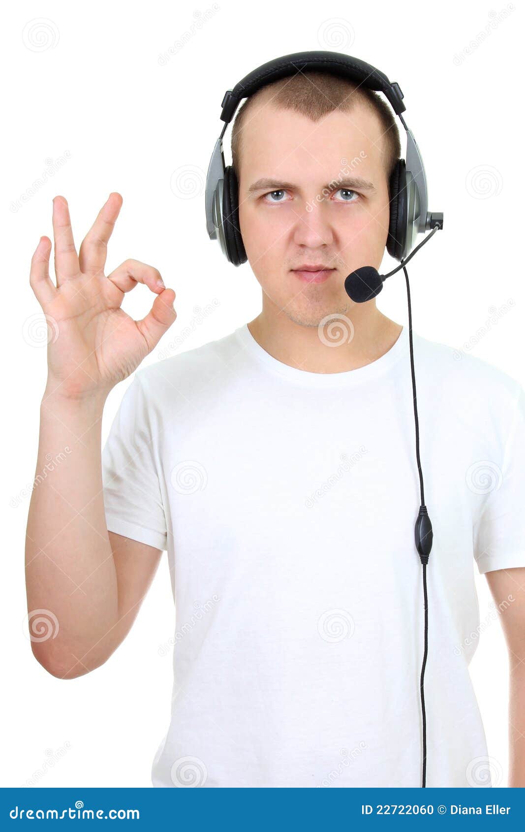 Telephone Operator Showing Ok Sign Over White Stock Photo - Image of ...