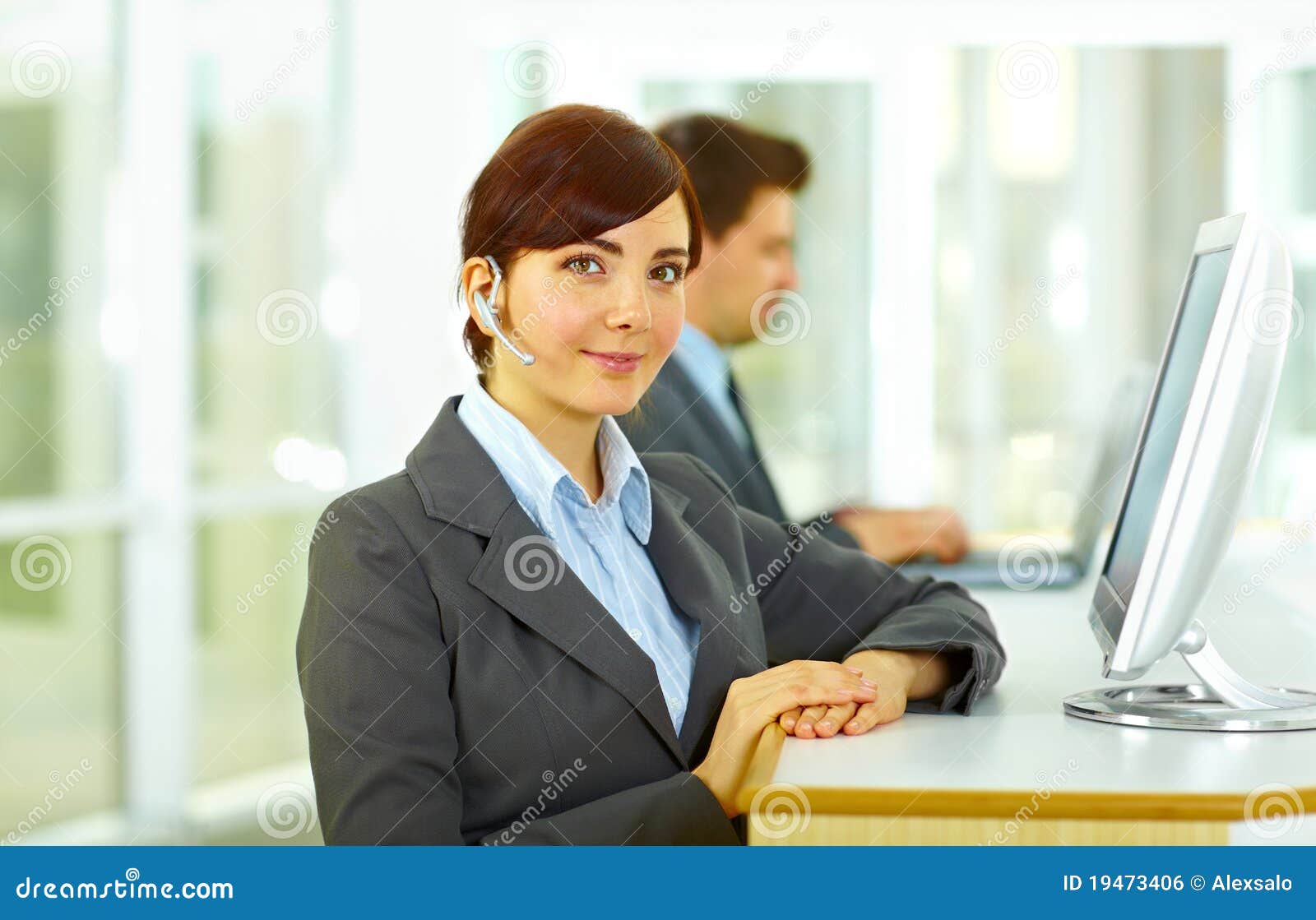 Telephone Operators at the Monitors Stock Photo - Image of headset ...
