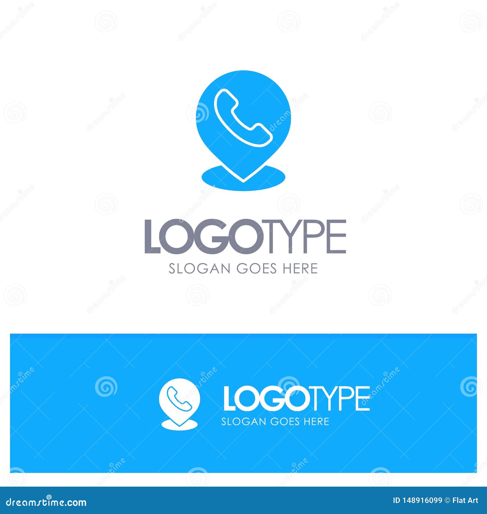 Telephone, Phone, Map, Location Blue Solid Logo with Place for Tagline ...