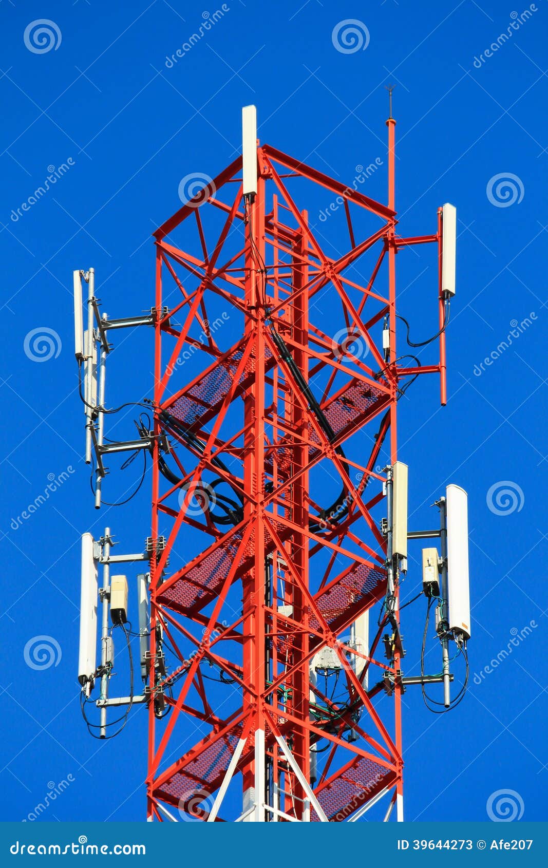 Telephone Pole Telecommunications Tower on Blue Sky Background Stock ...