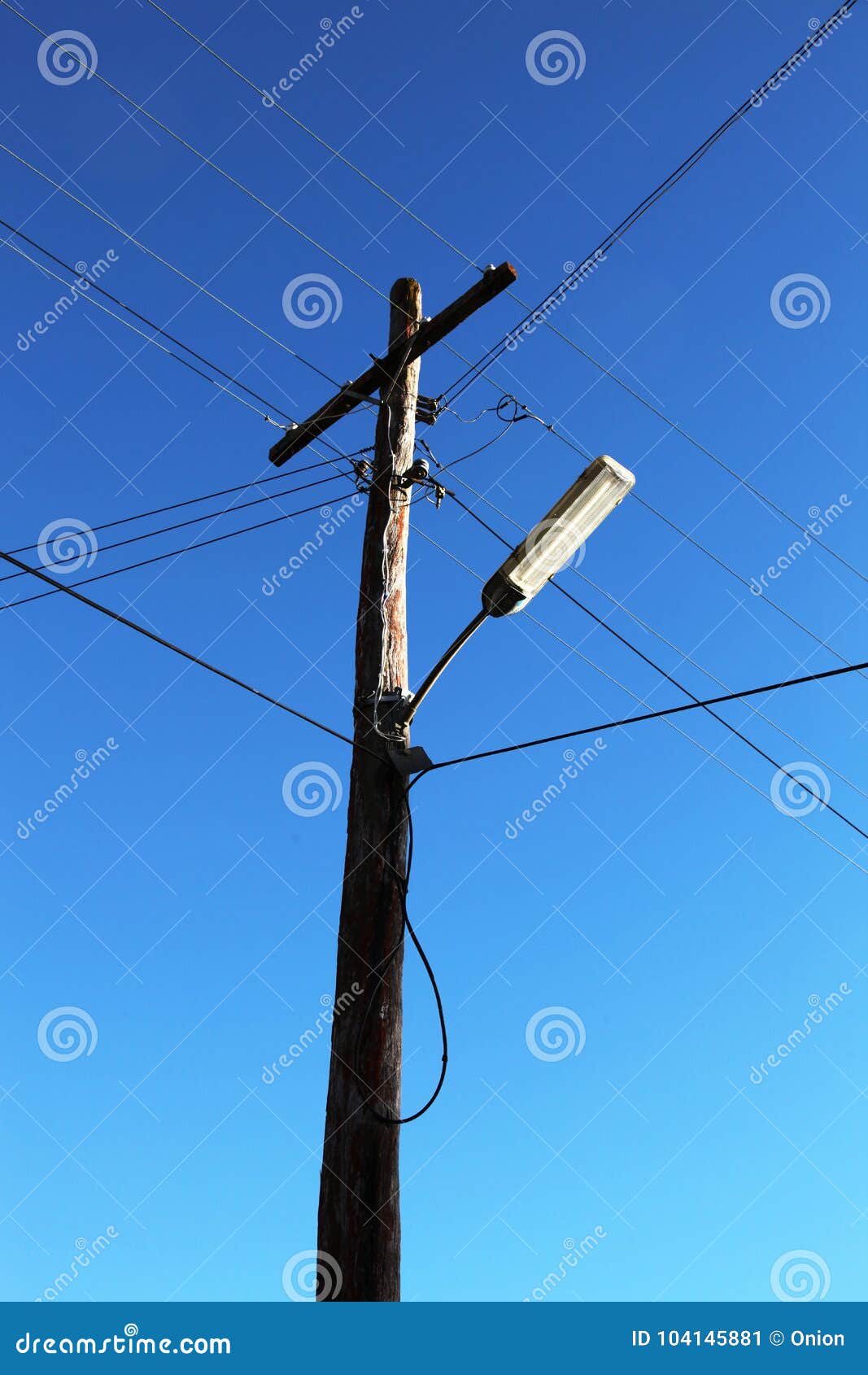 Telephone Pole with Wires and Lamp Stock Image - Image of post ...