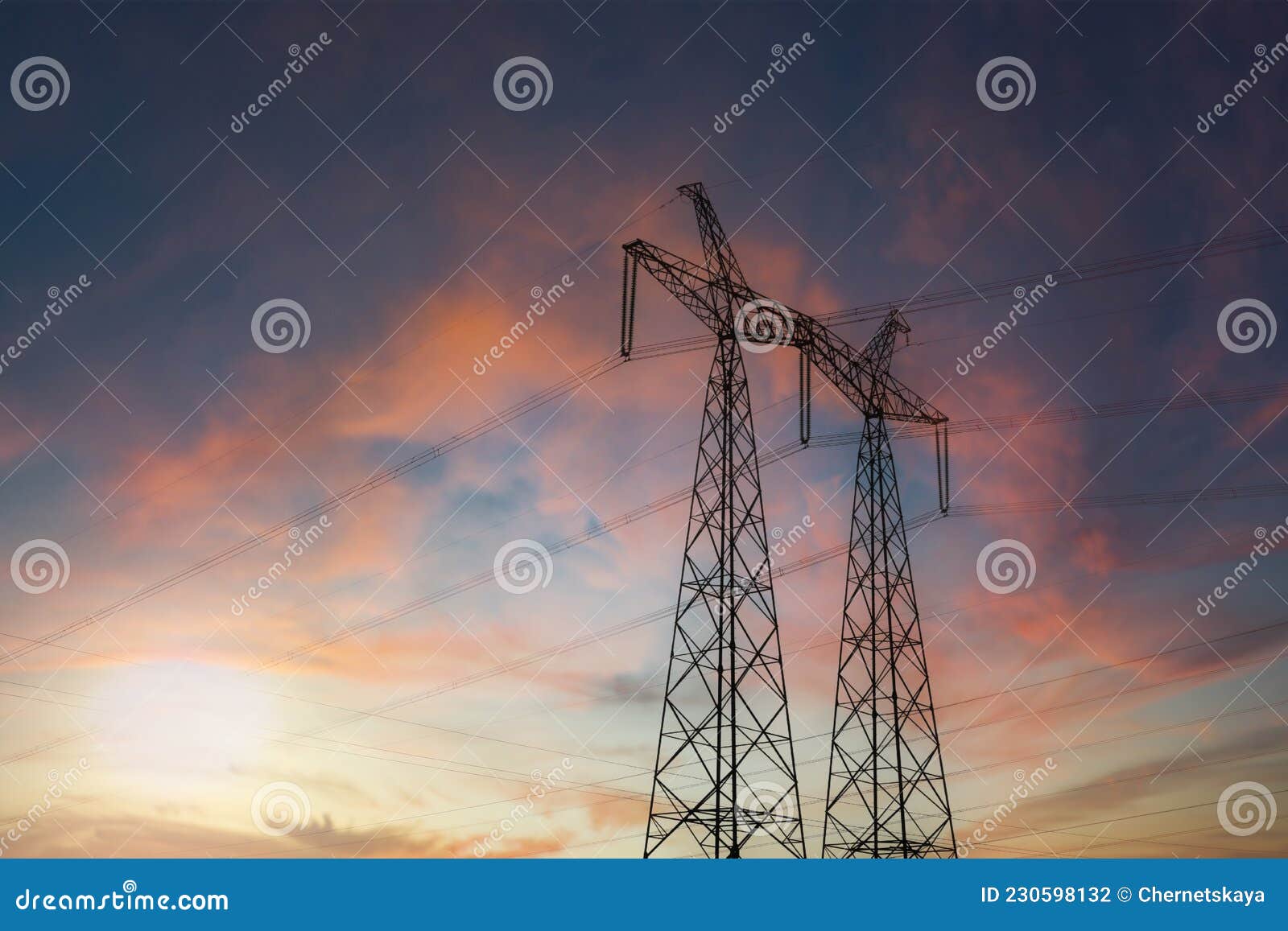 Telephone Poles with Cables at Sunset Outdoors Stock Photo - Image of ...