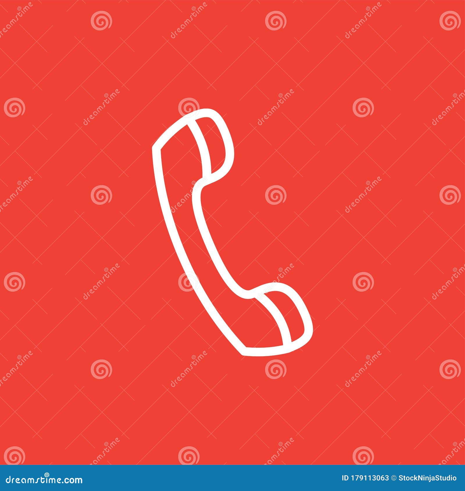 Telephone Receiver Line Icon on Red Background. Red Flat Style Vector ...