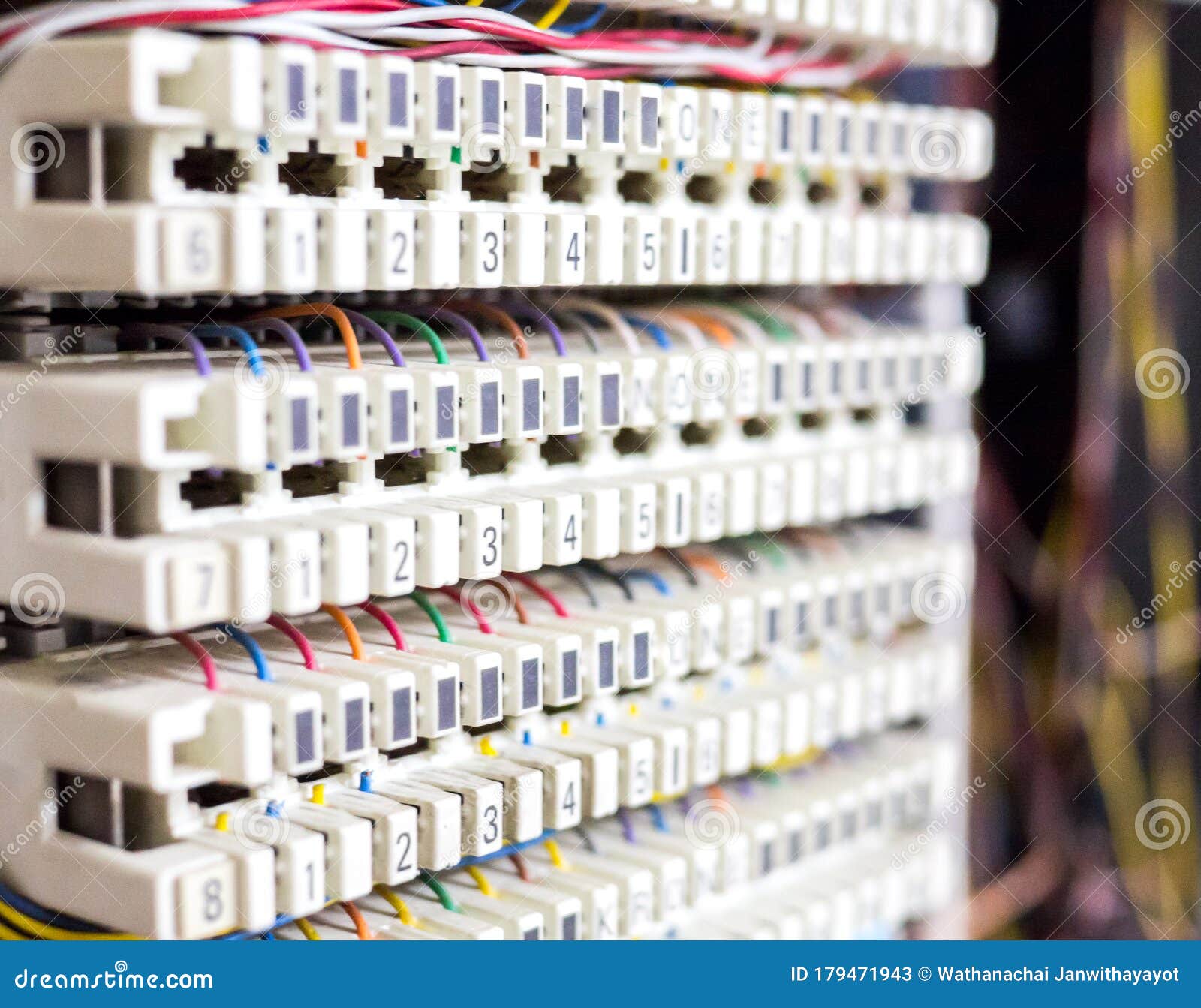 Telephone Switchboard and Cable Installed Each Row Panel and Port Slot ...