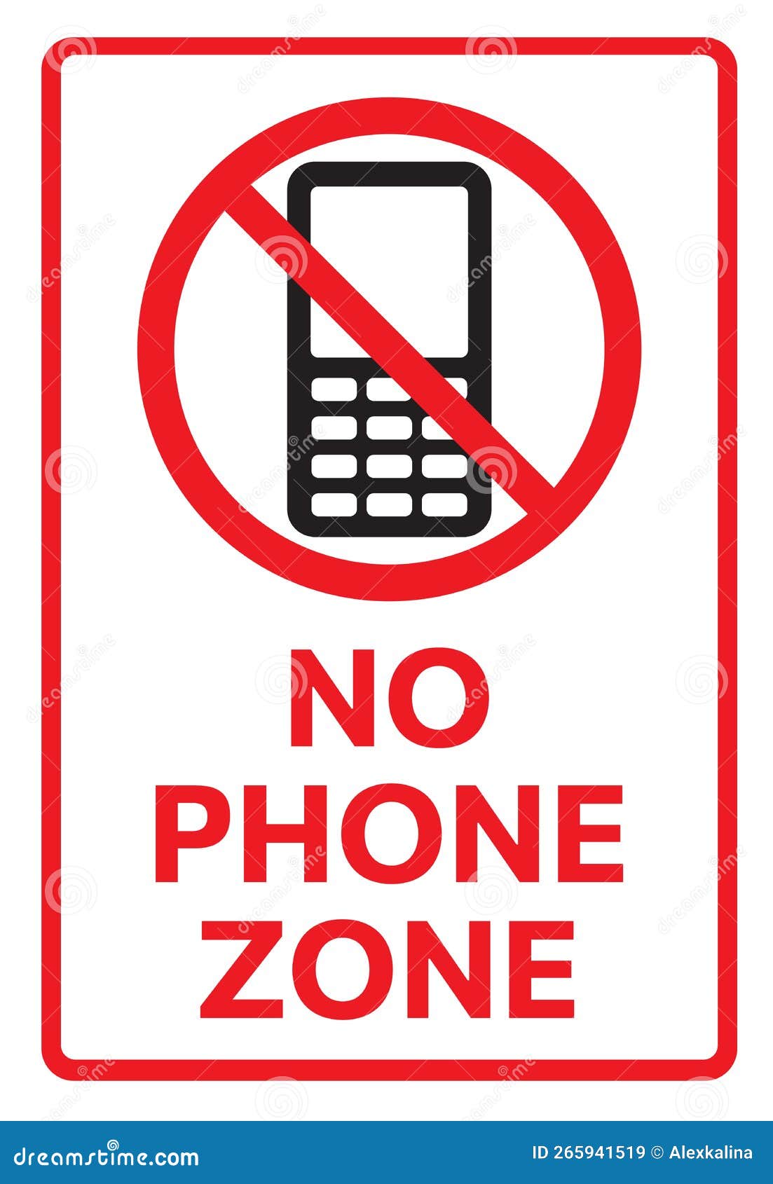 No Phone Zone Warning Sign. Illustration With Text: NO PHONE ZONE ...