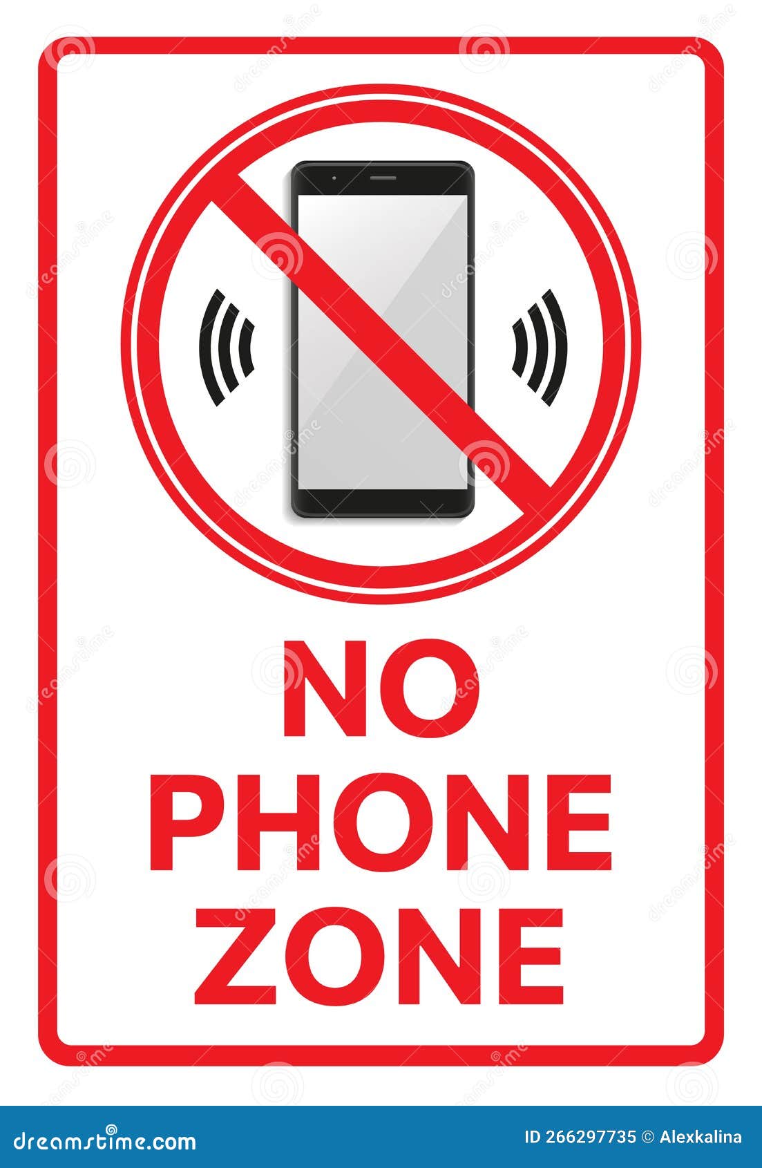No Phone Zone Warning Sign. Illustration With Text: NO PHONE ZONE ...