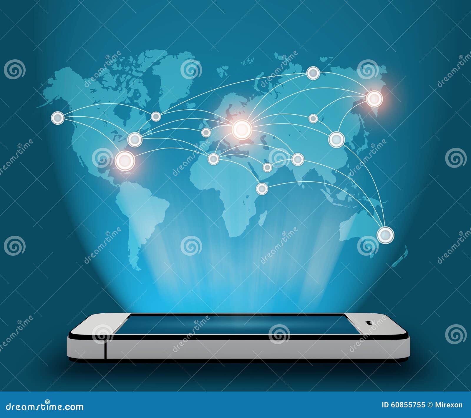 Telephone and World Map with Dots Location Cities Stock Illustration ...