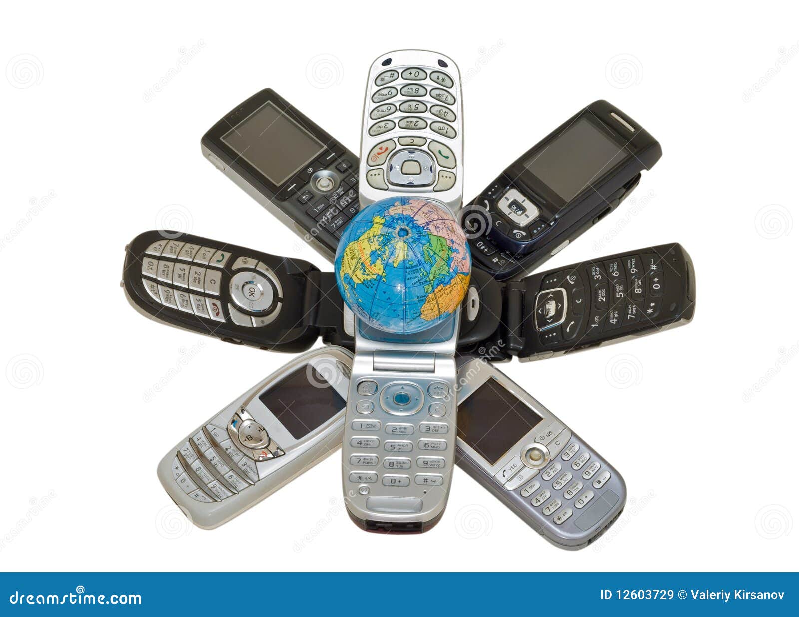 Telephones and globe 1 stock image. Image of group, number - 12603729