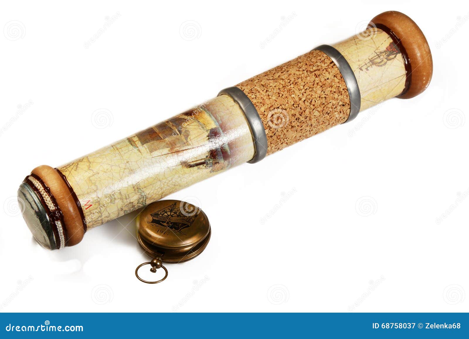 Telescope and Compass it is Isolated on a White Background Stock Image ...