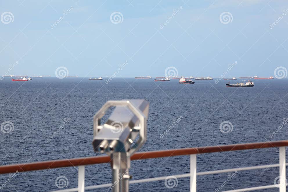 Telescope on Deck of Cruise Ship in Out of Focus Stock Photo - Image of ...