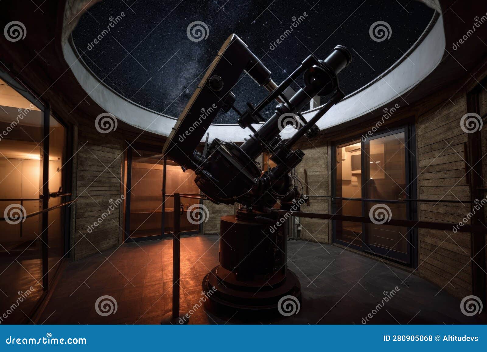 Telescope, Lying on the Floor of Observatory, Pointing at Night Sky ...