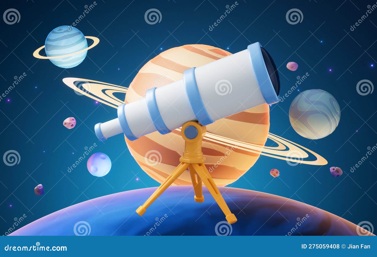 Telescope in Outer Space with Cartoon Style, 3d Rendering Stock ...