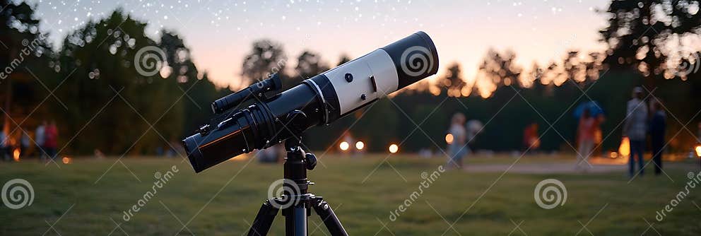 Telescope in a Starry Park Setting Stock Illustration - Illustration of ...