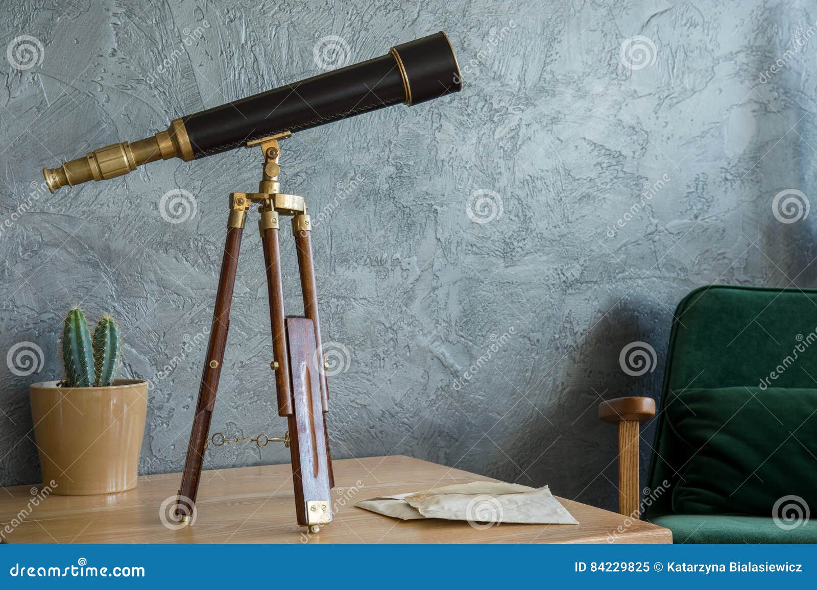 Telescope on the table stock image. Image of apartment - 84229825