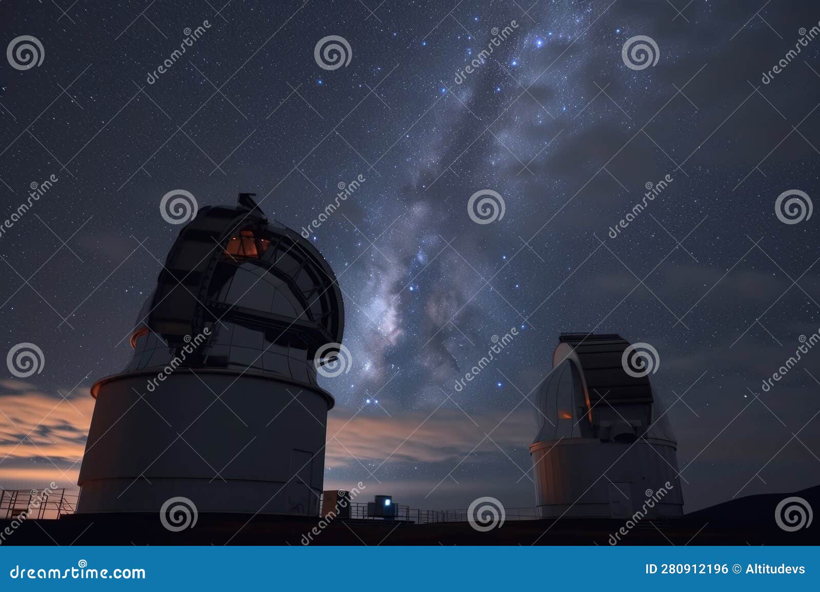 Telescopes And Observatories In The Midst Of A Starry Night Sky Stock ...