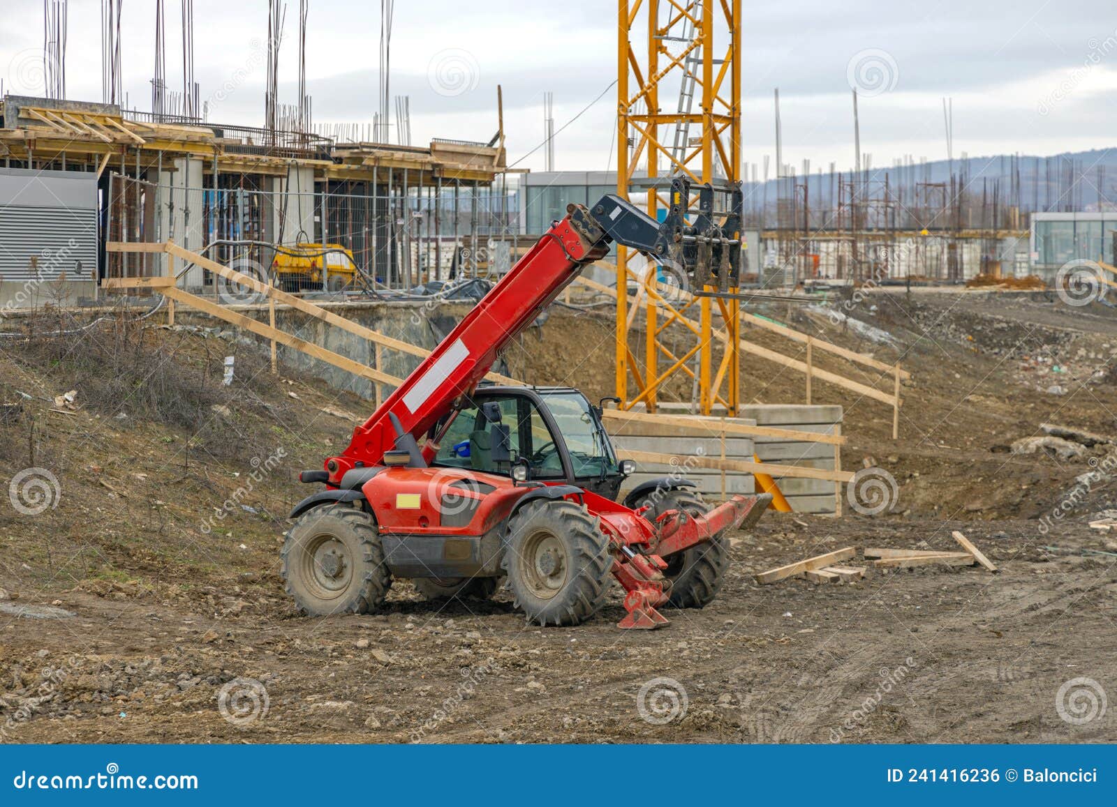 Telescopic Forklift Construction Site Stock Photo - Image of balkans ...