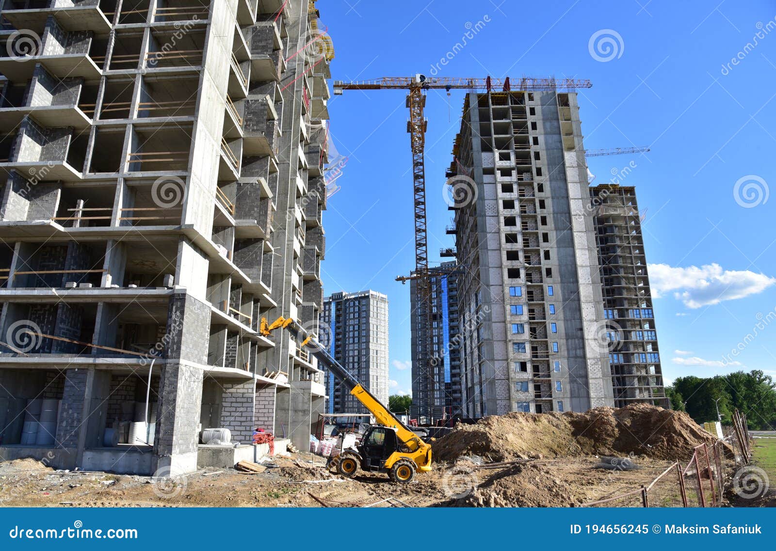 Telescopic Handler Work At The Construction Site. Construction ...
