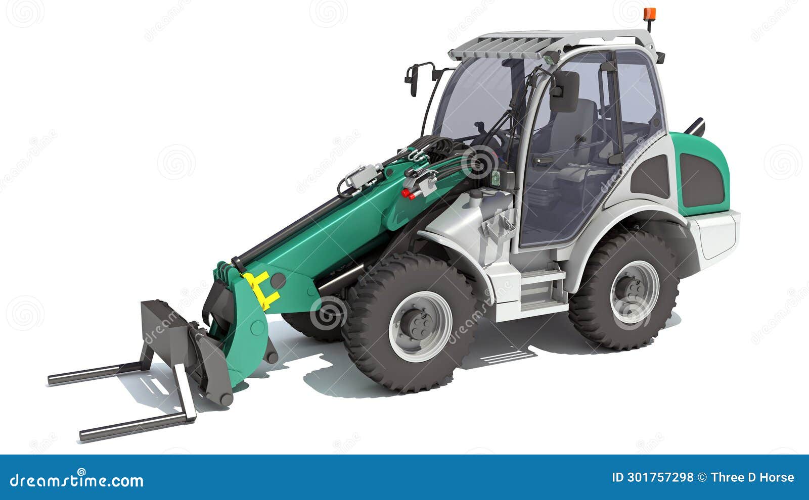 Telescopic Wheel Loader Telehandler Forklift 3D Rendering on White ...