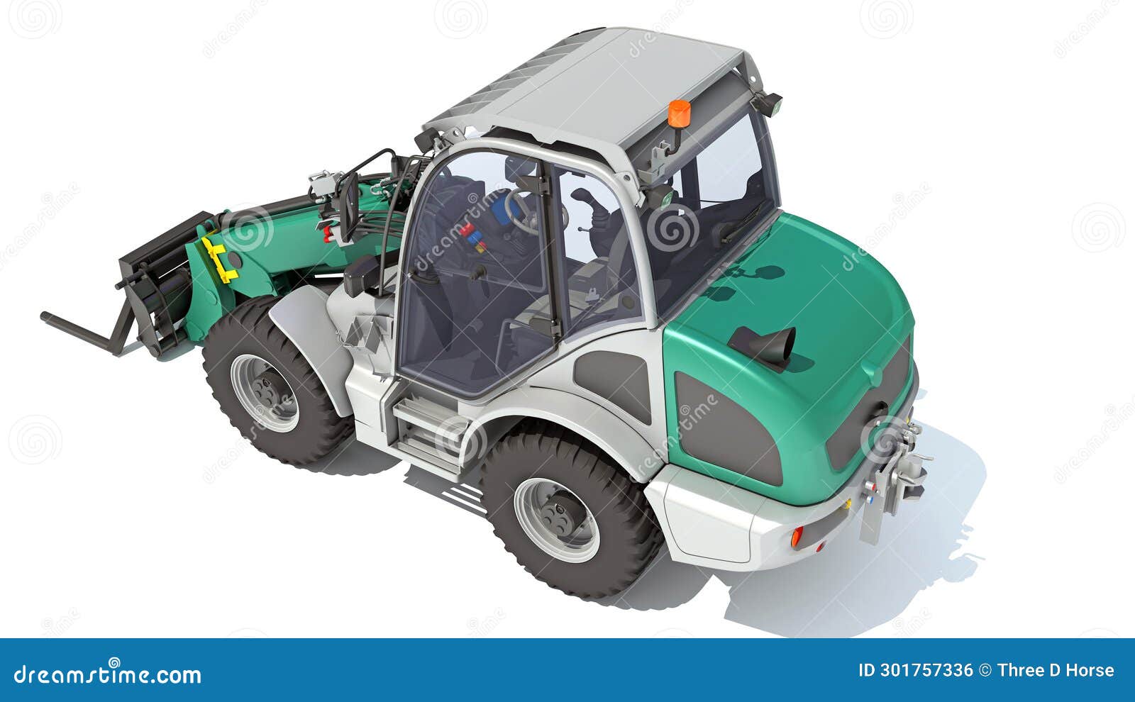 Telescopic Wheel Loader Telehandler Forklift 3D Rendering on White ...