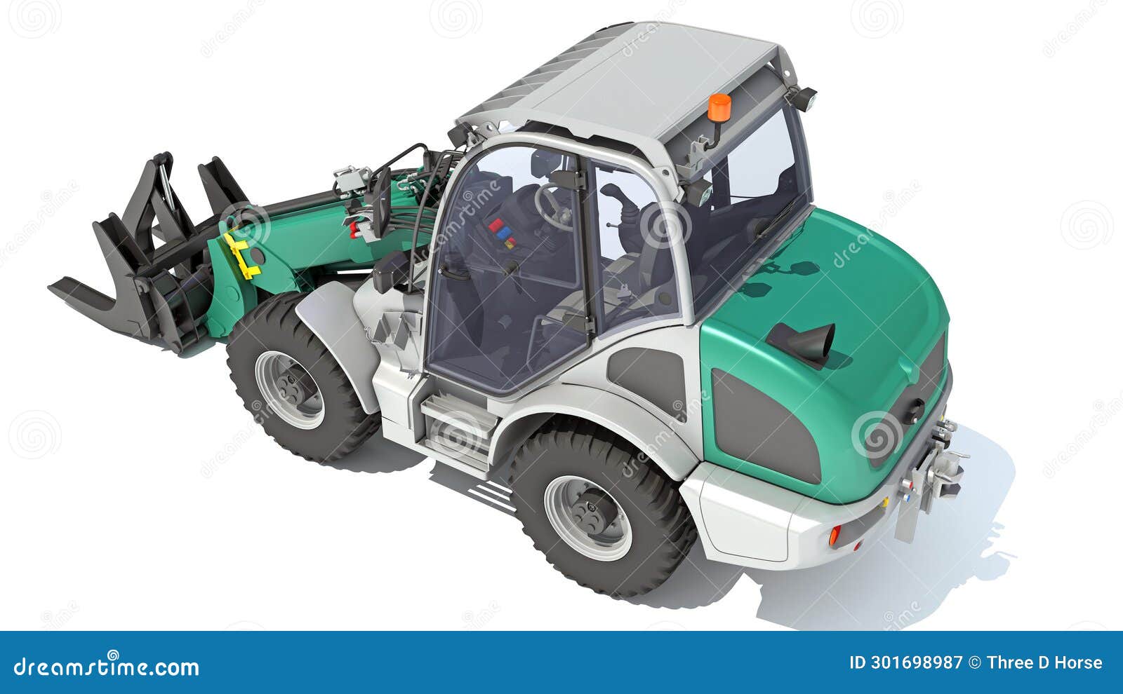 Telescopic Wheel Loader Telehandler Forklift 3D Rendering on White ...