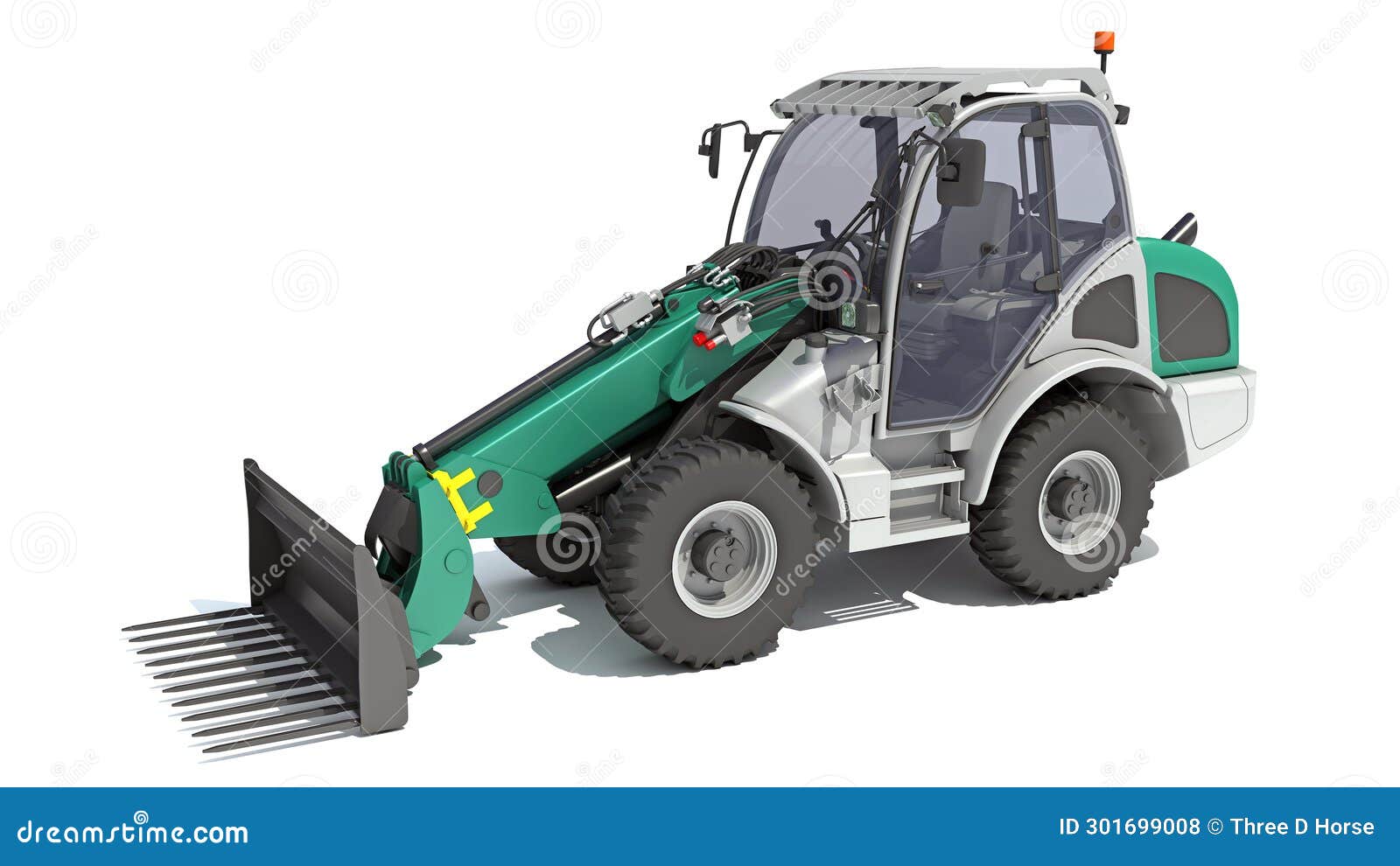 Telescopic Wheel Loader Telehandler Forklift 3D Rendering on White ...