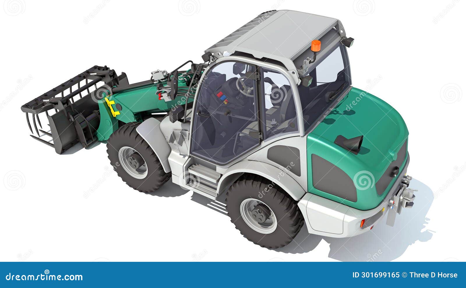 Telescopic Wheel Loader Telehandler Forklift 3D Rendering on White ...