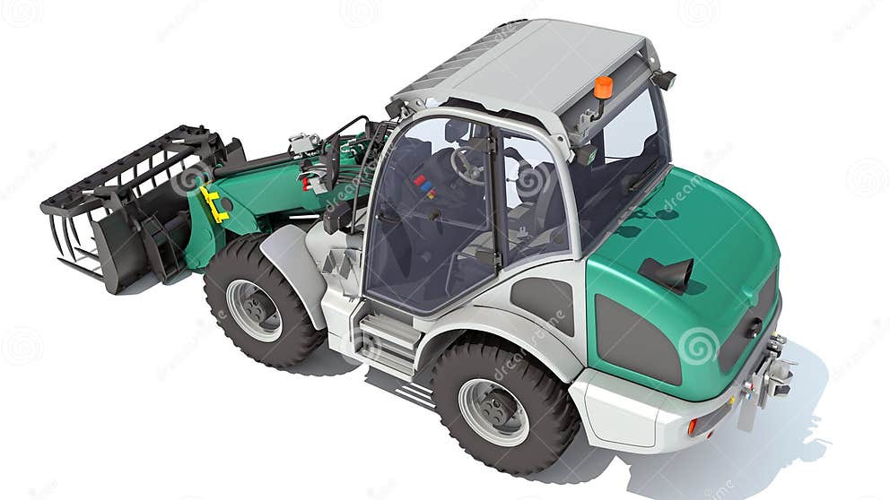 Telescopic Wheel Loader Telehandler Forklift 3D Rendering on White ...