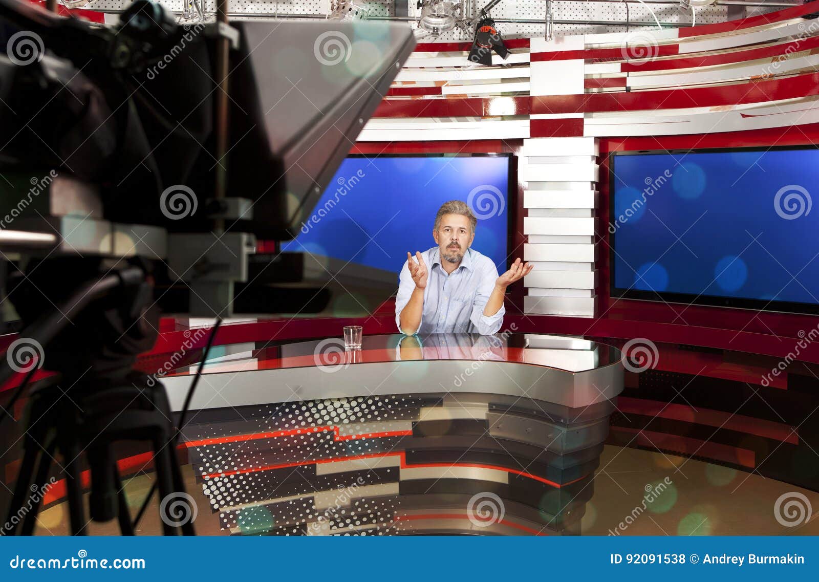 A Television Anchorman at Studio Stock Photo - Image of camera ...