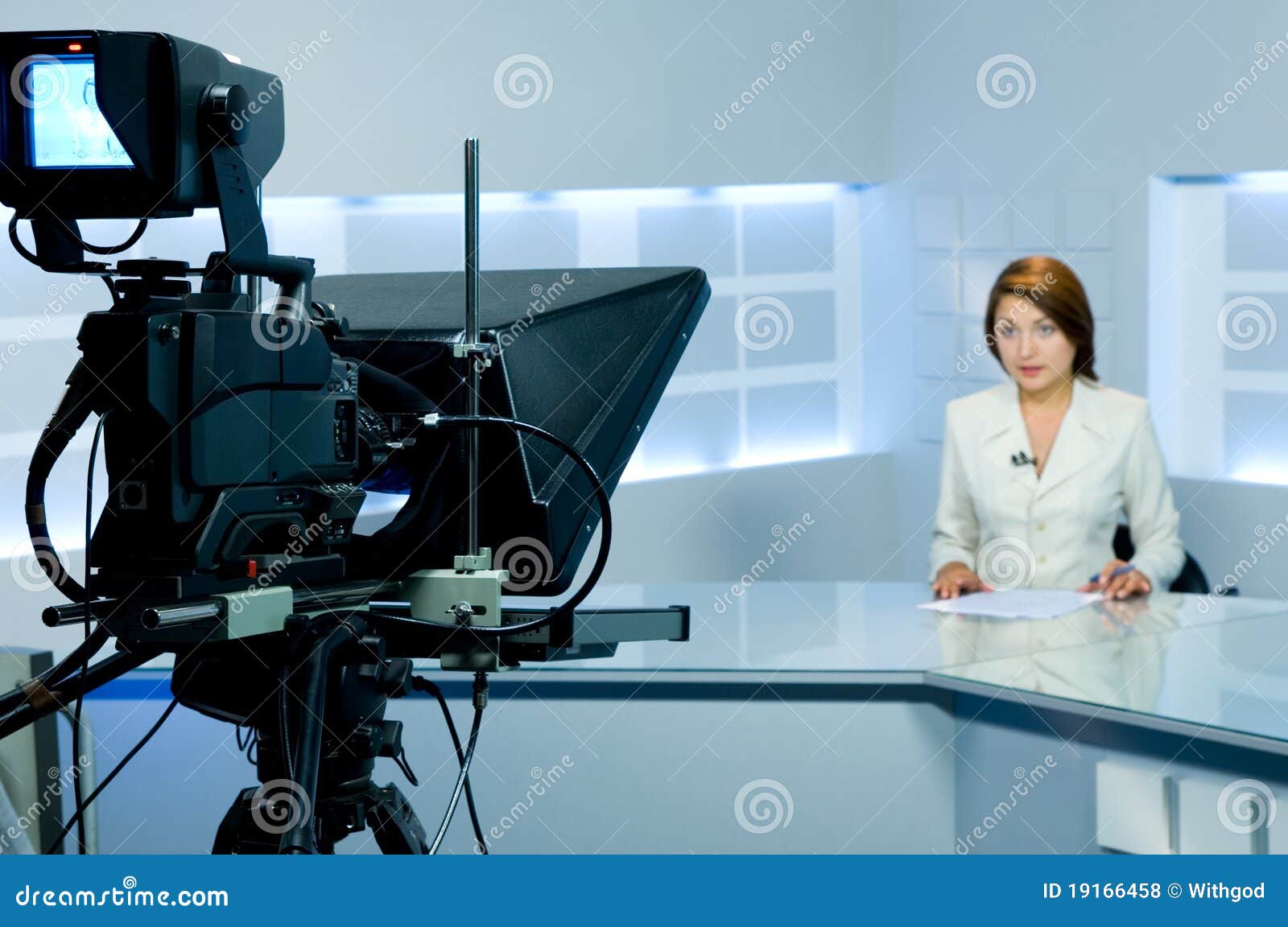 Television Anchorwoman during Live Broadcasting Stock Photo - Image of ...