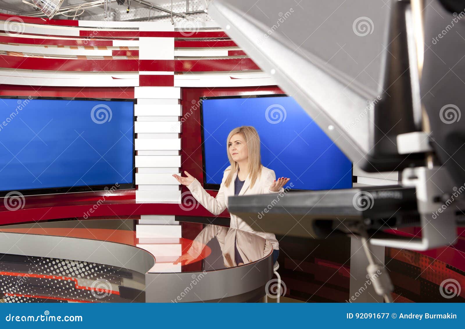 A Television Anchorwoman at Studio Stock Image - Image of equipment ...