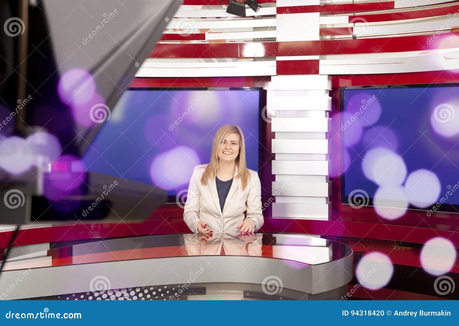 A Television Anchorwoman at Studio Stock Photo - Image of presenter ...
