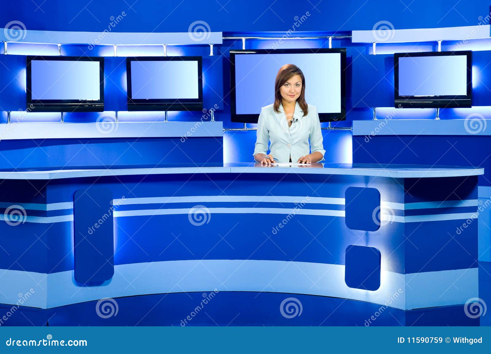 Television Anchorwoman at TV Studio Stock Image - Image of broadcast ...