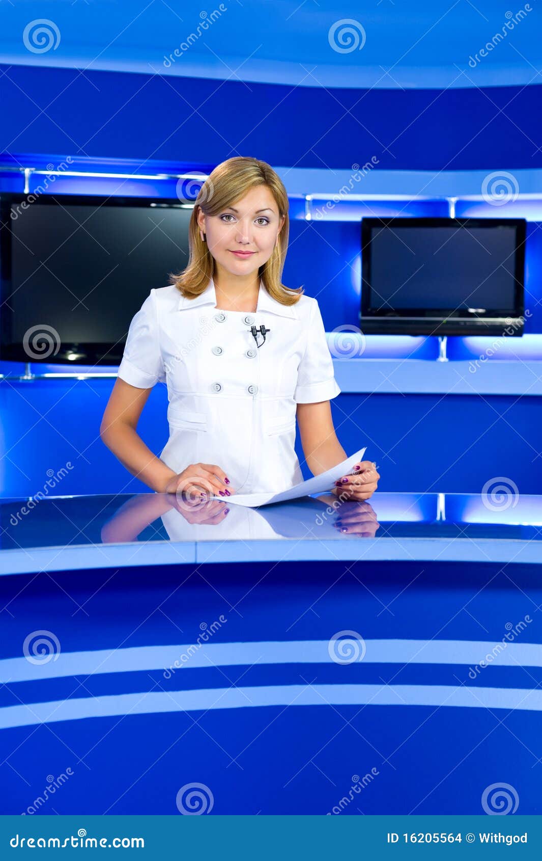 Television Anchorwoman at TV Studio Stock Photo - Image of vertical ...