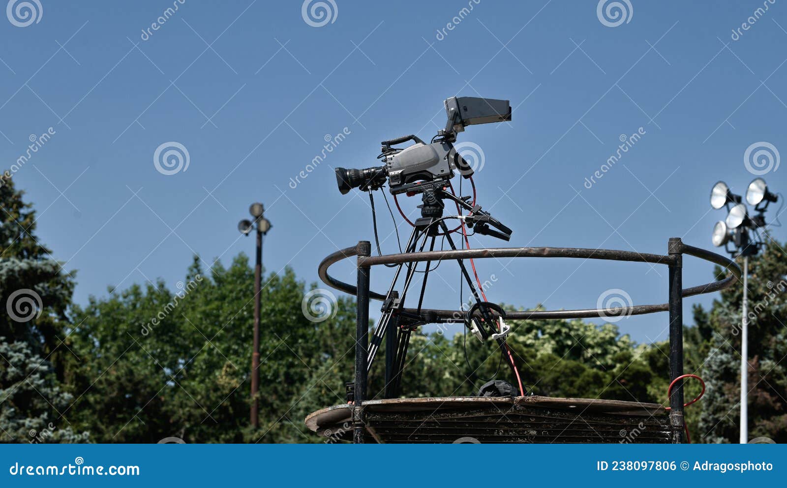 Television Broadcast Camera System Standing on a Tripod for Live Stock ...