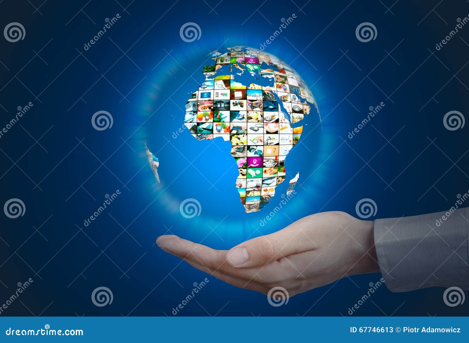 Television Broadcast Multimedia Sphere. World Globe on Hand Stock Image ...