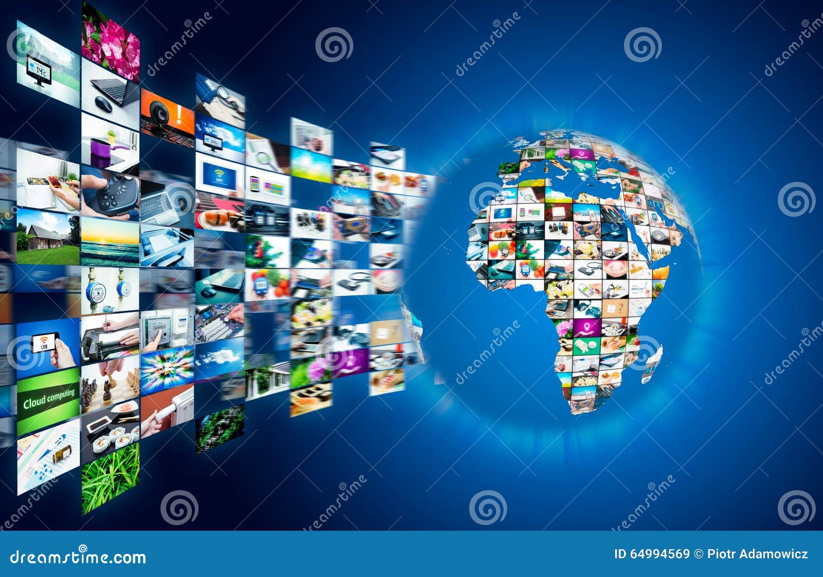 Television Broadcast Streaming Multimedia. Earth Globe Composition ...