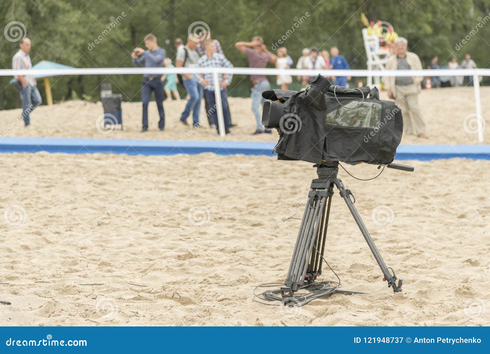 Television Camera on the River Beach. Camera for Taking Pictures on the ...