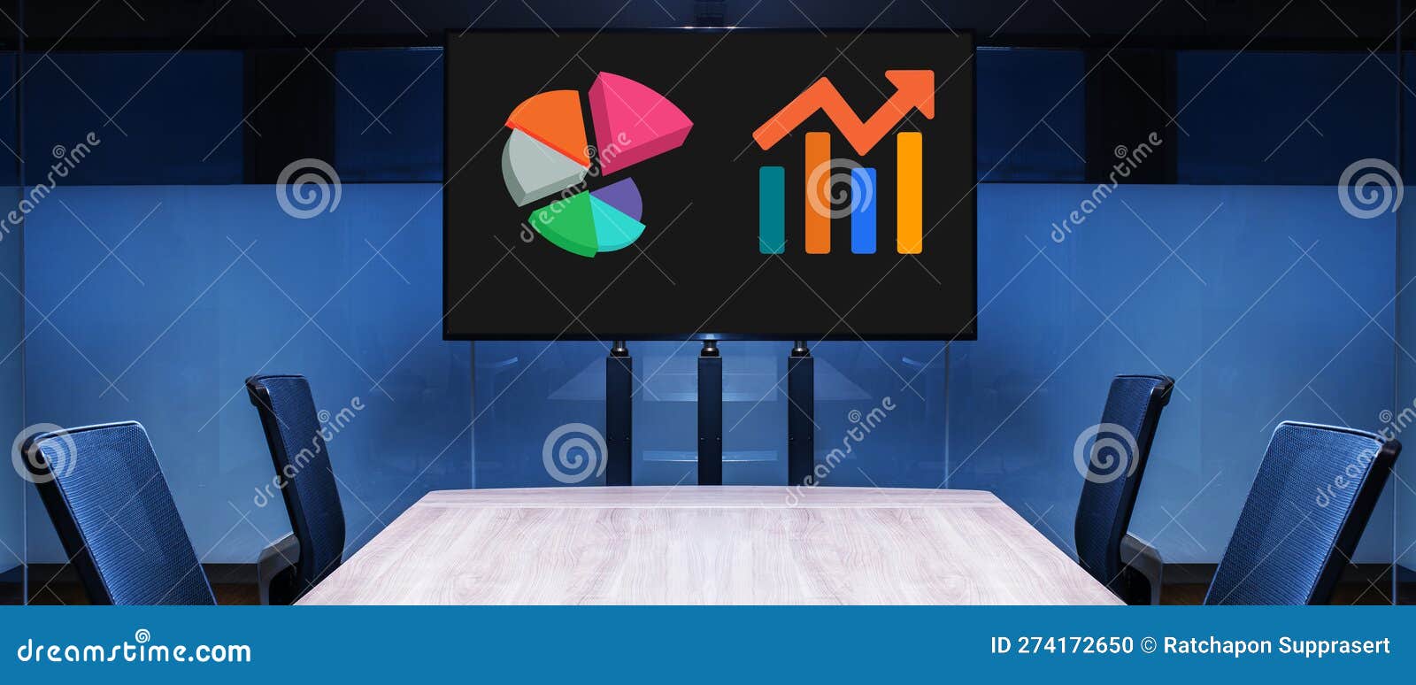 Television with Diagram and Chart on Display in Meeting Room Stock ...