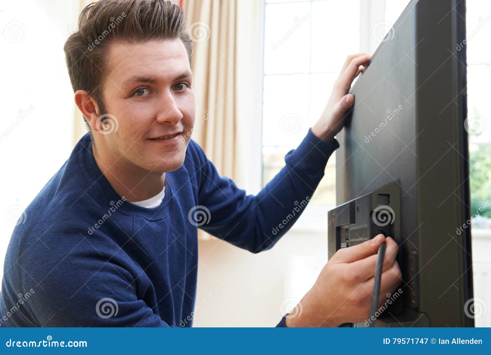 Television Engineer Installing New Television at Home Stock Image ...