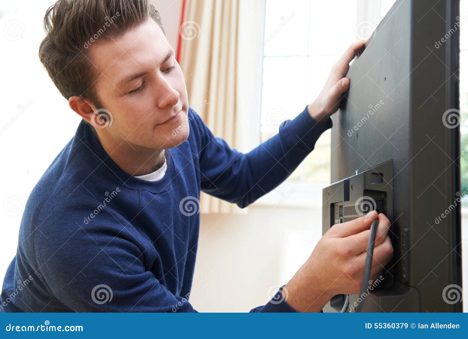 Television Engineer Installing New TV at Home Stock Image - Image of ...