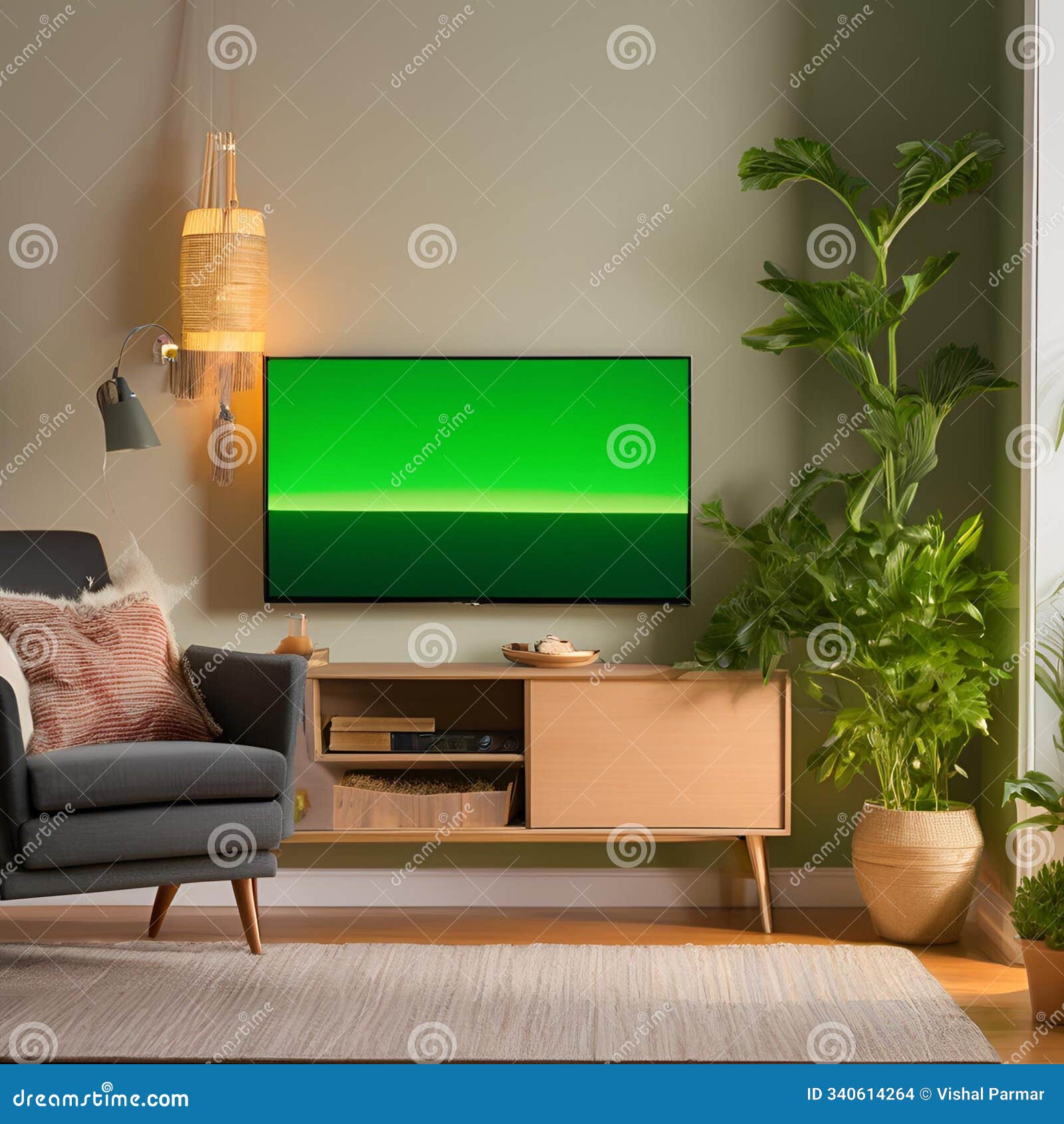 Television with Green Screen Display for Customizable Content Stock ...
